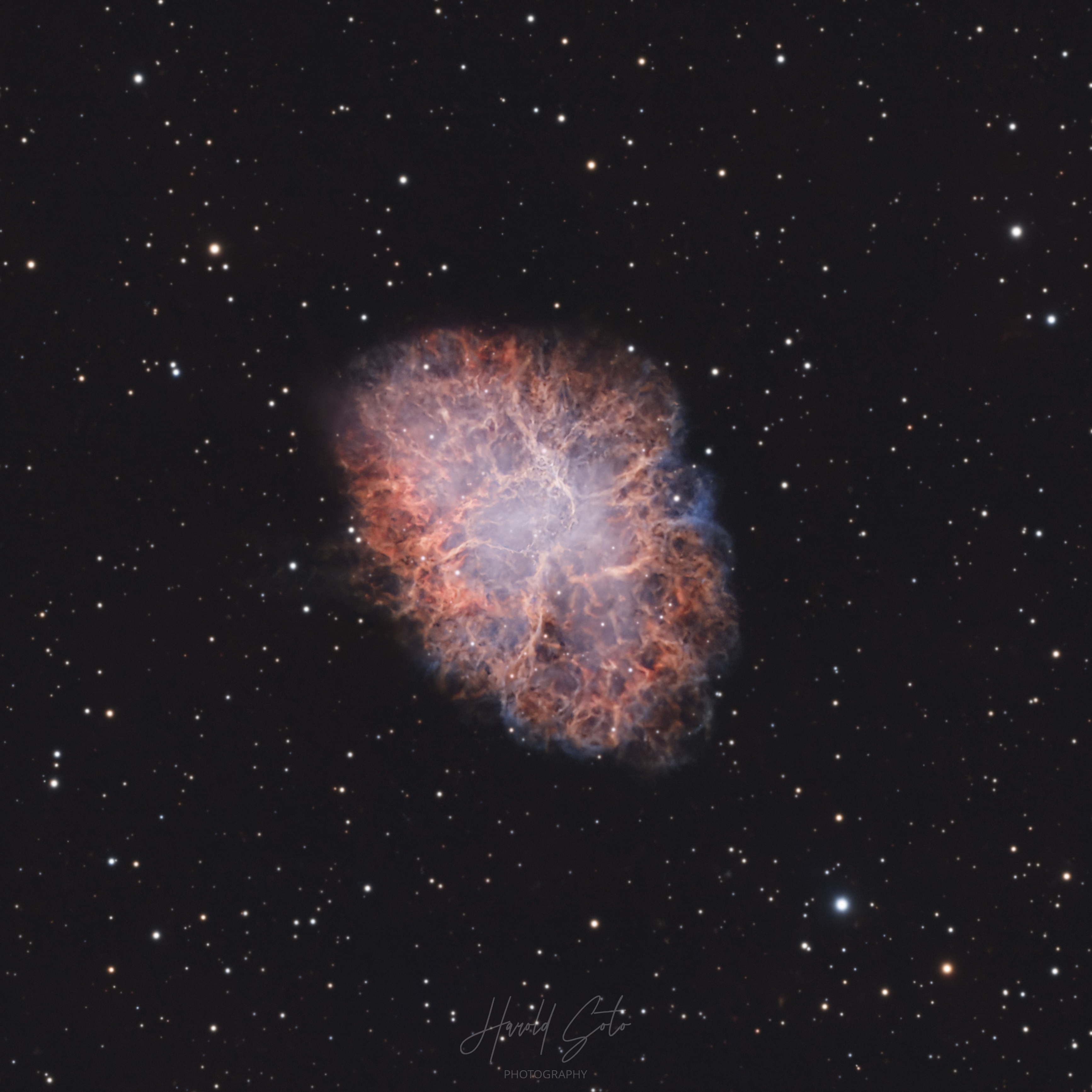 M1 Crab Nebula. The vibrant gold represents ionized hydrogen, the blue ...