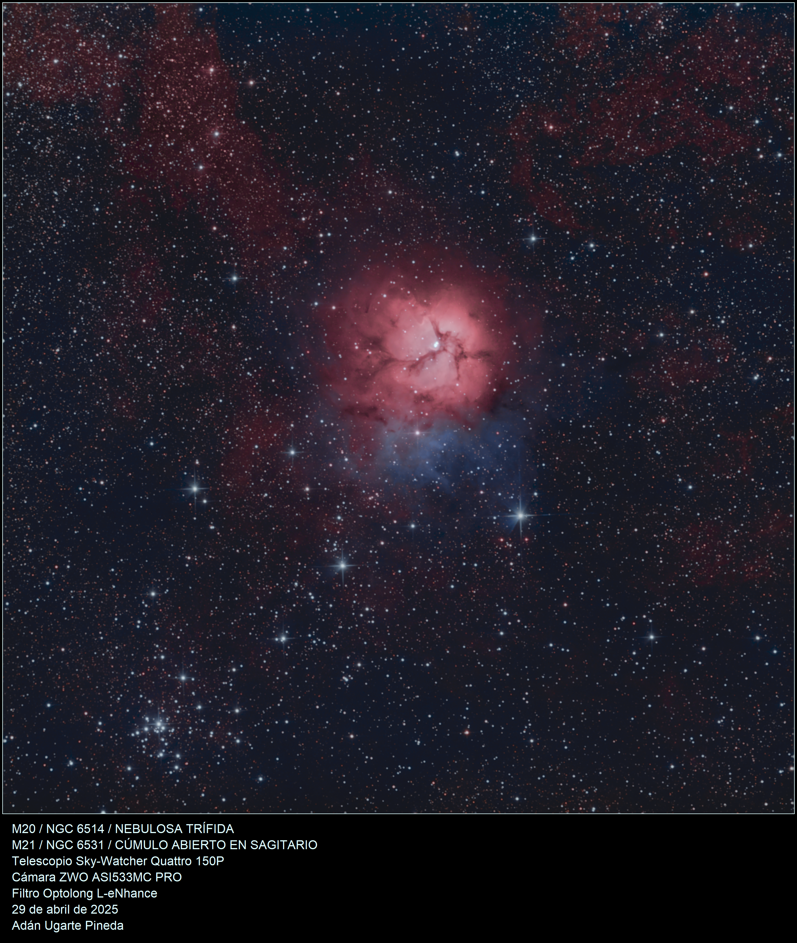 M20 Trifid Nebula and M21 Open Cluster in Virgo